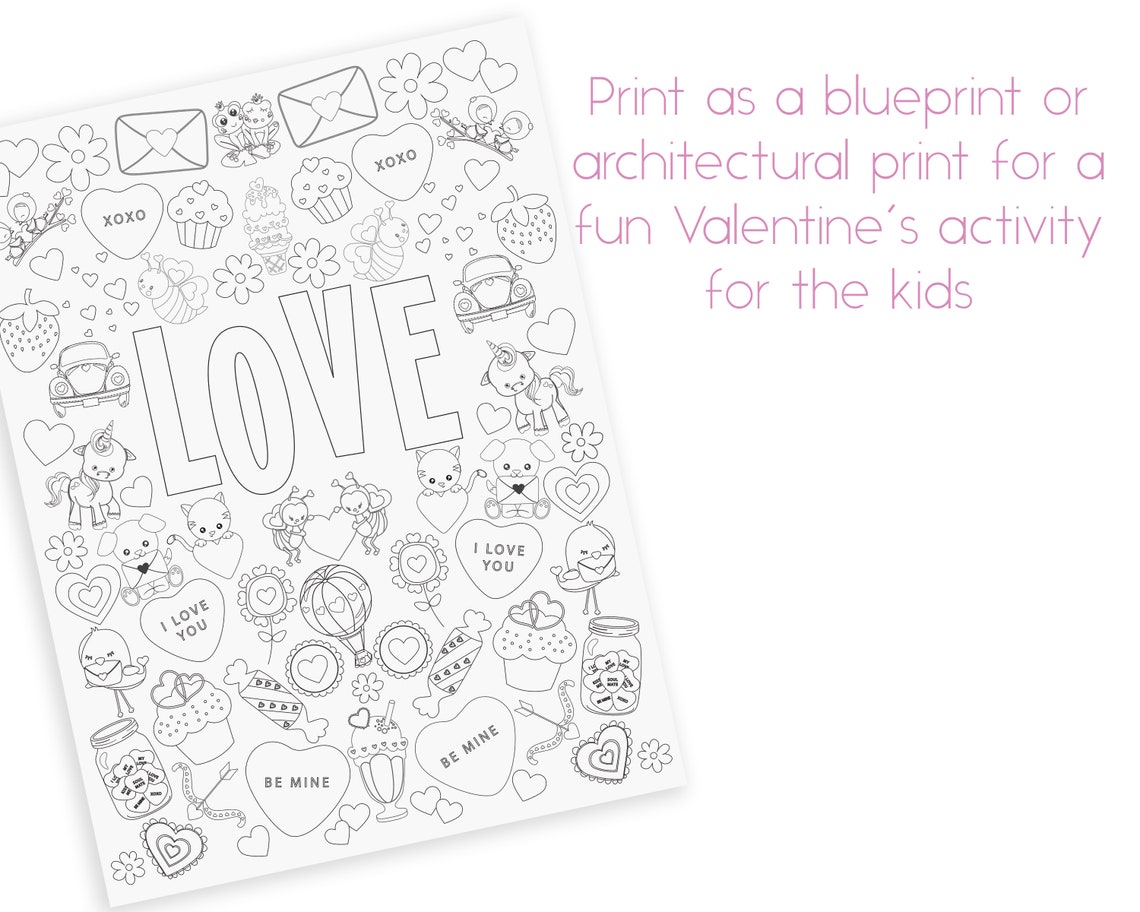 Printable Valentine's Day Coloring Poster Kid's | Etsy