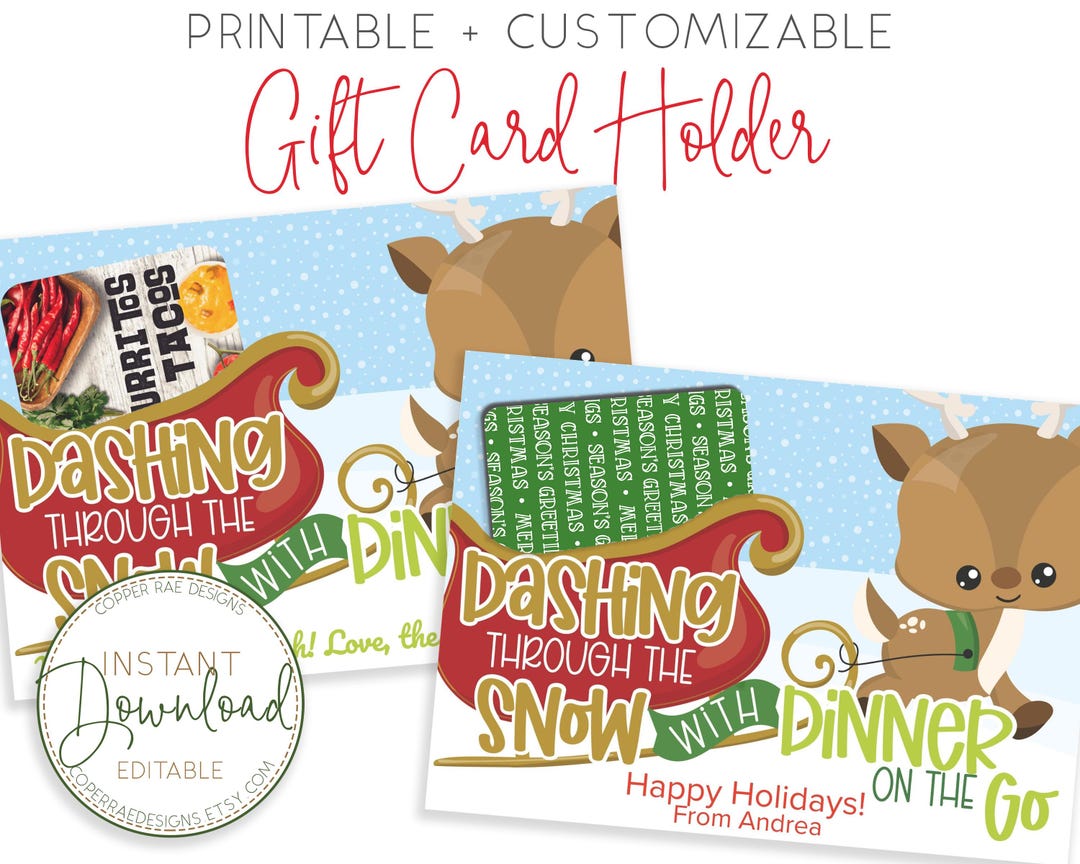 EDITABLE Christmas Restaurant Gift Card Holder, Dinner Gift Card Holder ...