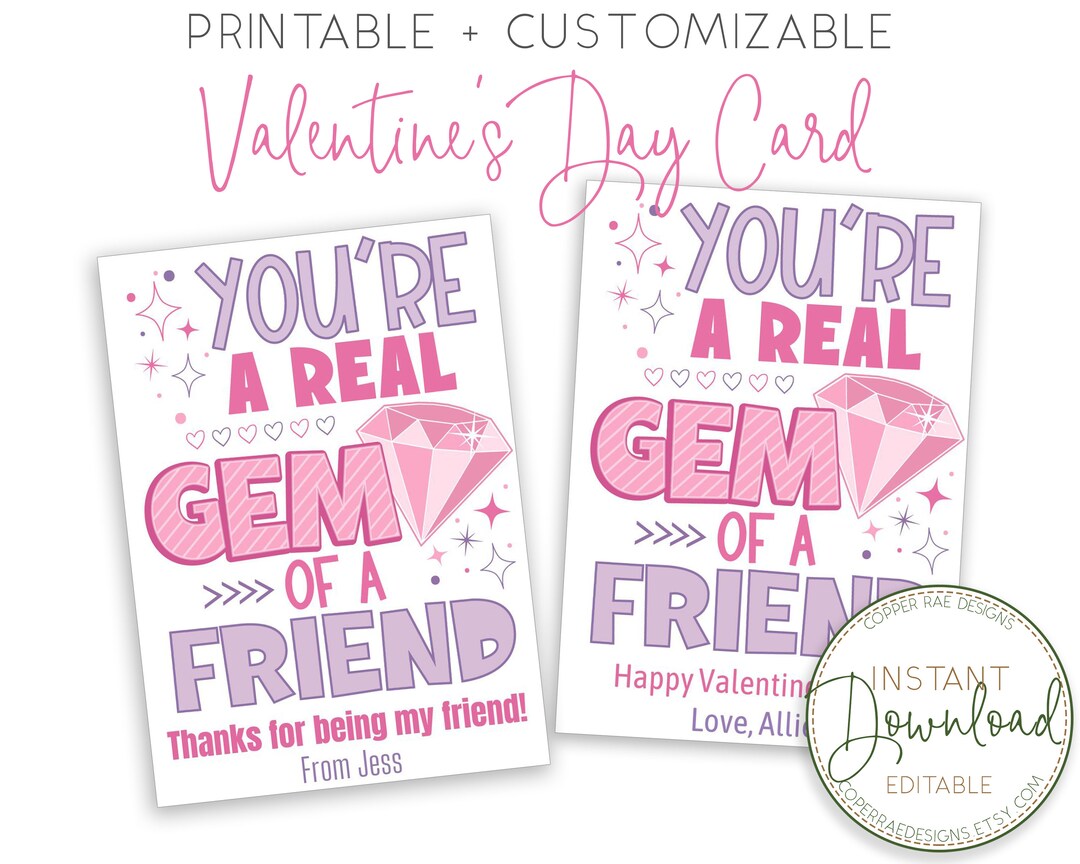 You're a Real Gem of a Friend Valentine, Printable Valentine's ...