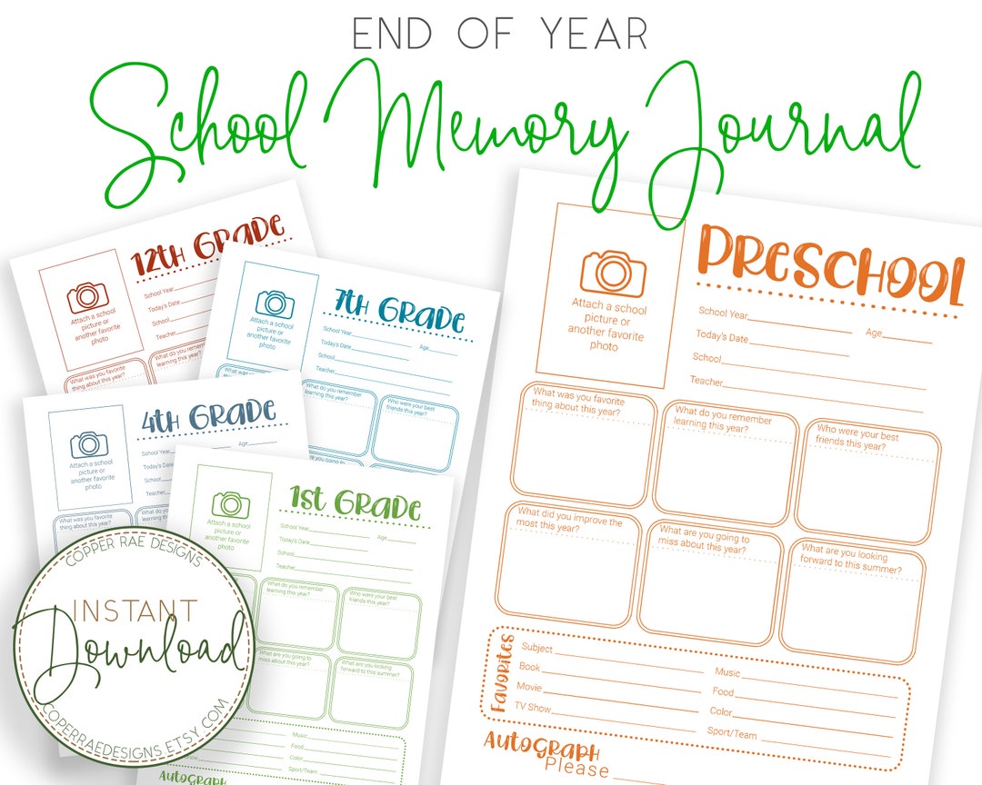 School Memory Book - Kid's Memory Journal - Kid's School Year Memories ...