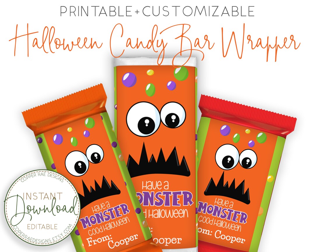 Customizable Halloween Candy Bar Wrapper, Halloween Kids Chocolate Bar ...