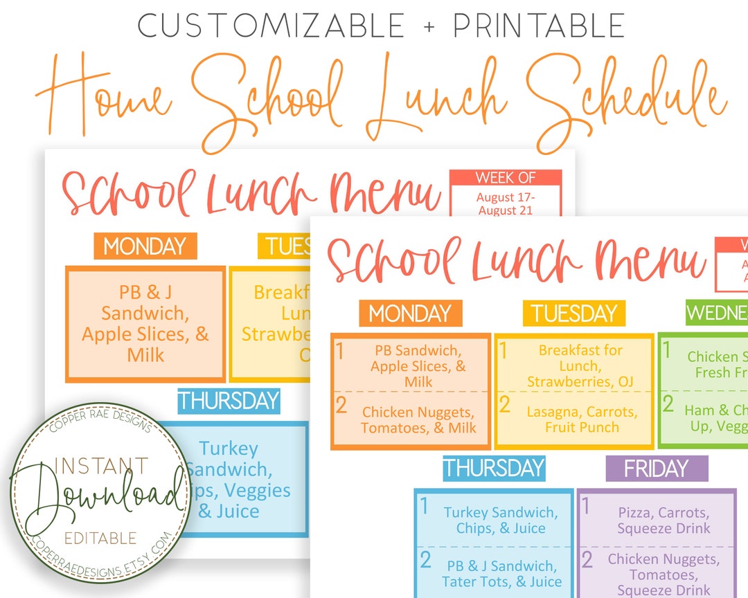 Home School Planner- School Lunch Planner - Home School Printables ...