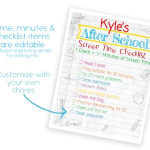Screen Time Rules - Screen Time Checklist - Chore List - After School ...