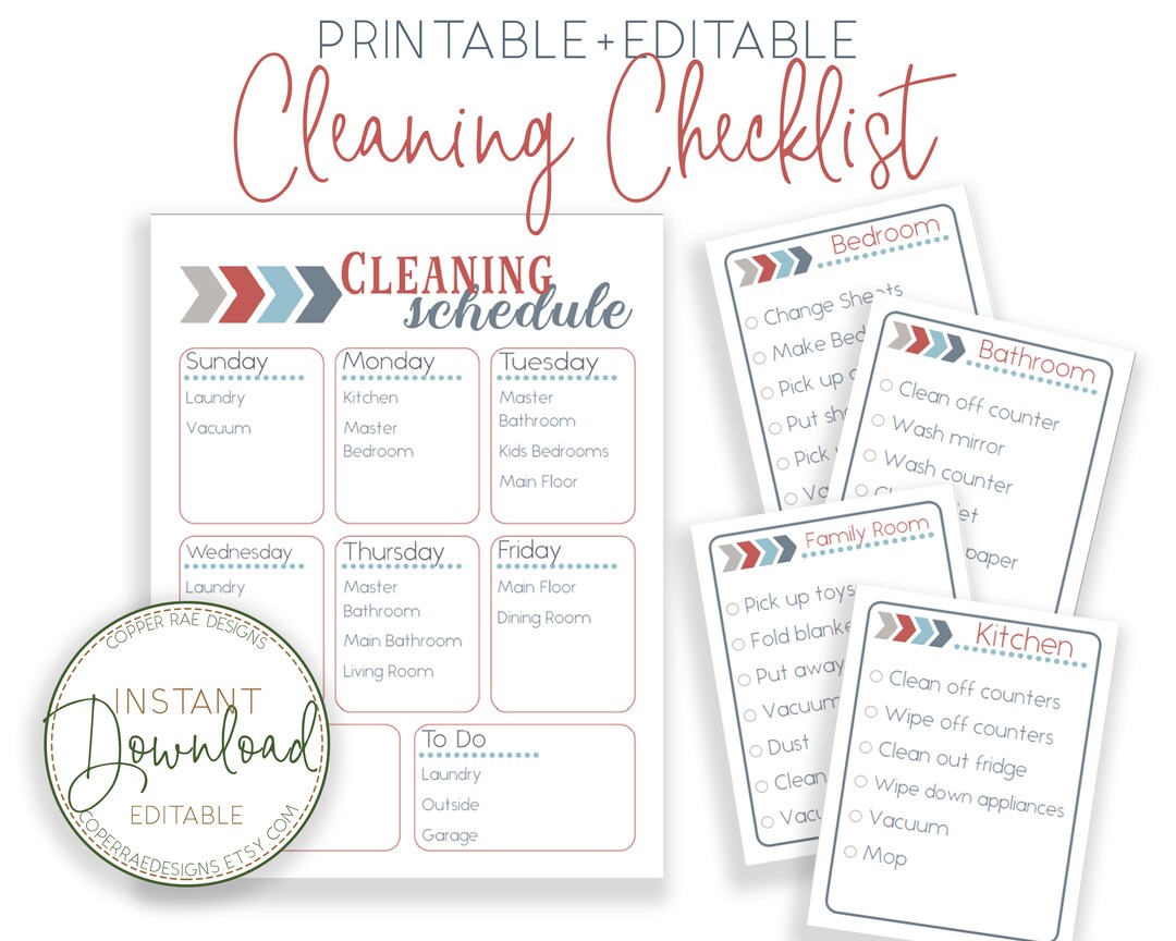 Customizable Cleaning Checklist, Cleaning Schedule, Home Organization ...