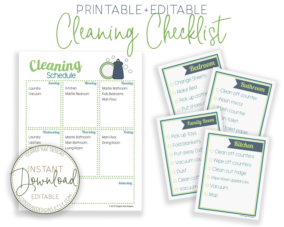 Editable + Printable Weekly Cleaning Checklist 8.5"x11, A4 and A5 - Etsy
