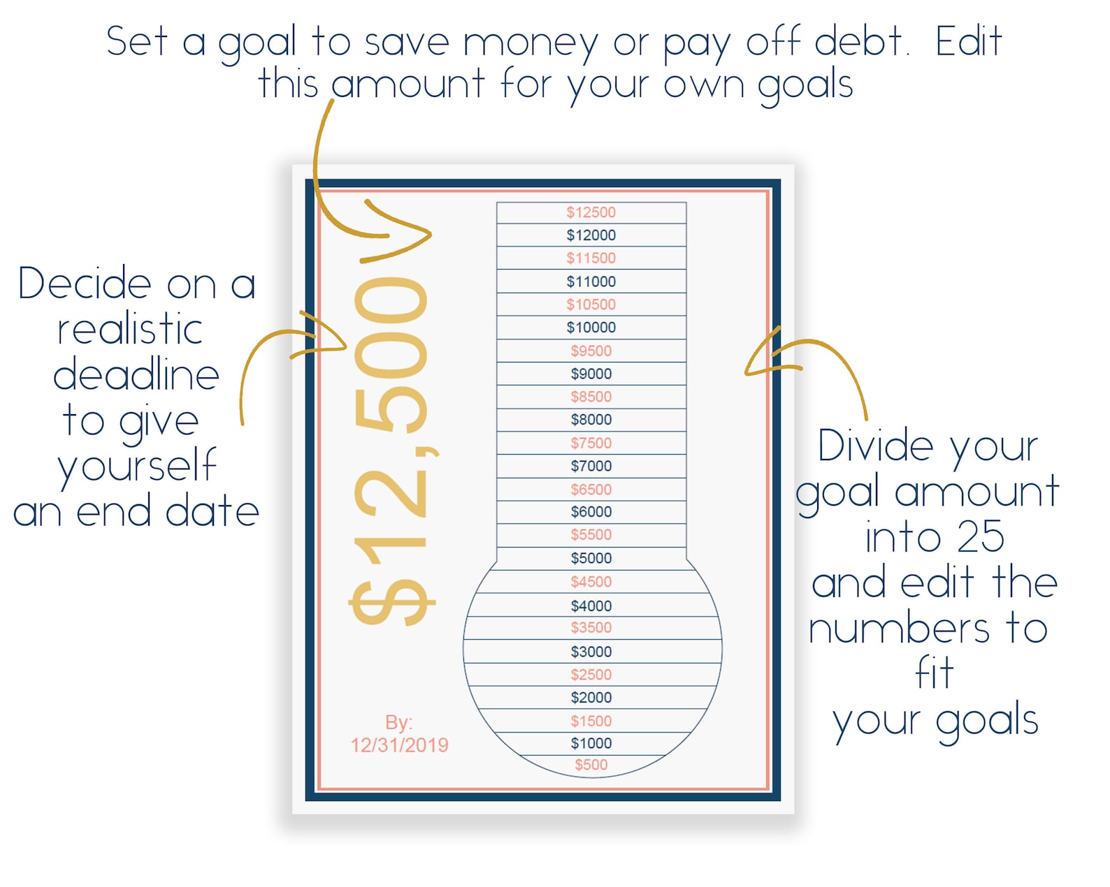 Printable Debt Payoff Thermometer, Debt Tracker, Goal Thermometer ...