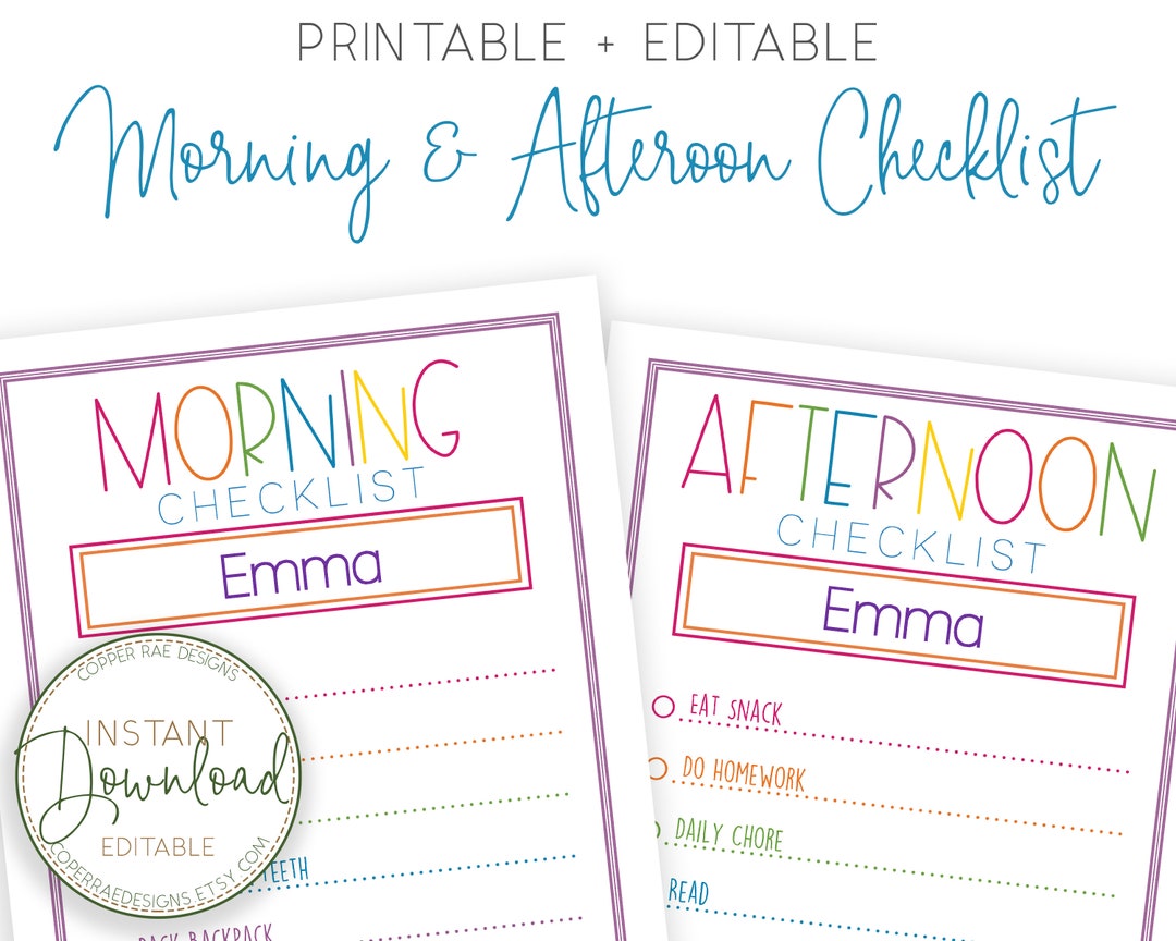 Morning and Afternoon Checklist - Morning Checklist - Afternoon ...