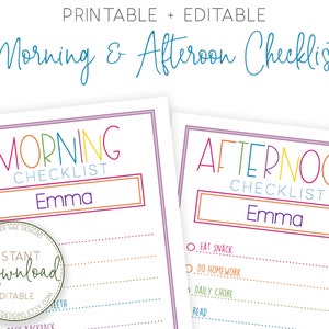 Morning and Afternoon Checklist - Morning Checklist - Afternoon ...