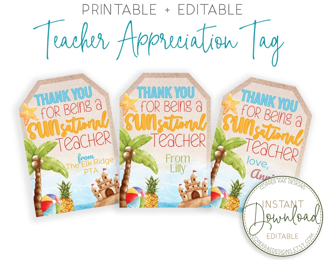 EDITABLE Sun-sational Teacher, Printable Teacher Appreciation Summer ...