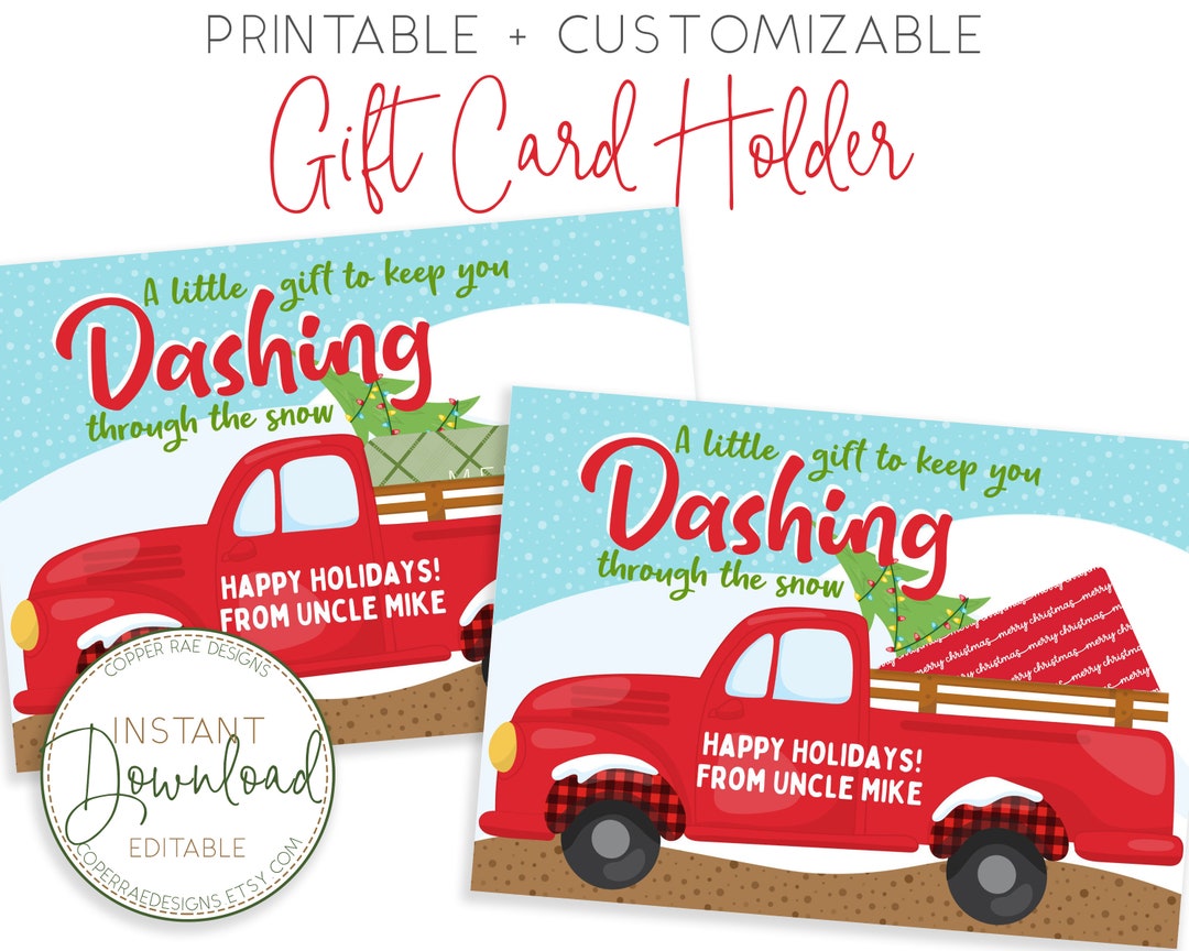 EDITABLE Christmas Gas Gift Card Holder, Fuel Gift Card Holder, Holiday ...