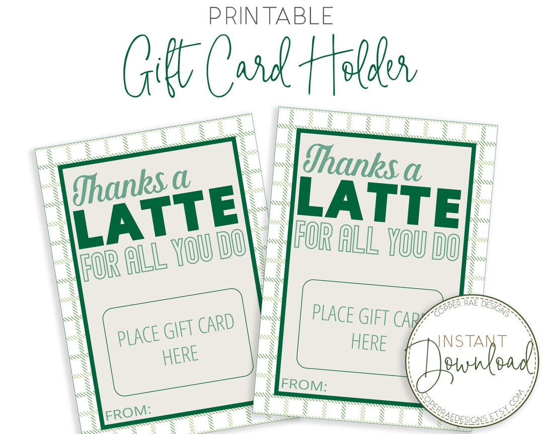 Printable Thank You Card, Coffee Gift Card Holder, Teacher Gift Card ...