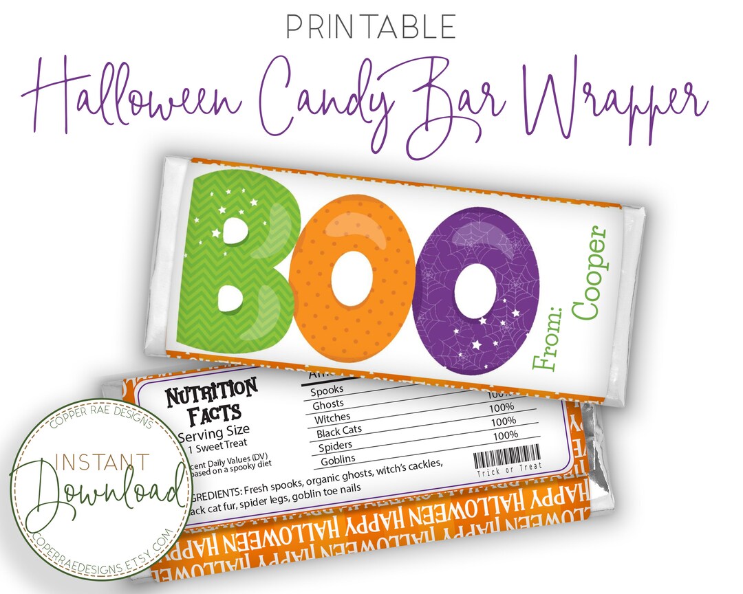 Customizable Halloween Candy Bar Wrapper, Halloween Kids Chocolate Bar ...