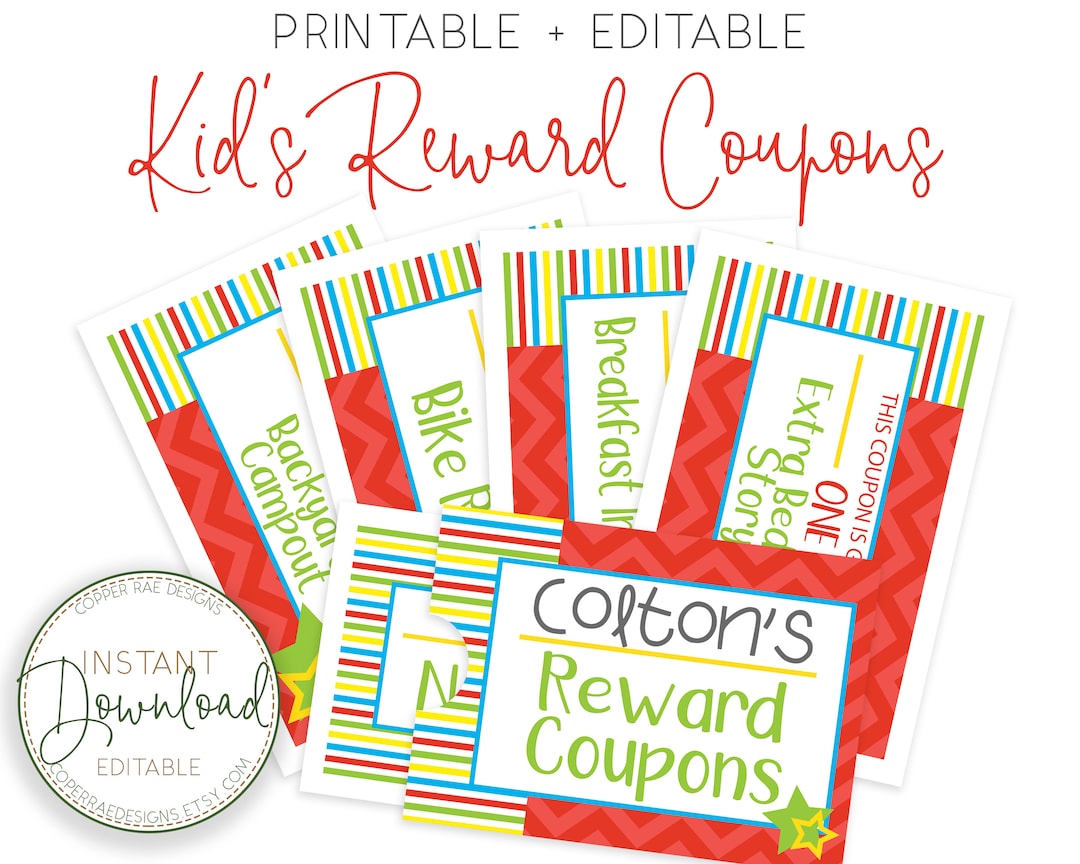 Customizable Kids Reward Coupons, Kid's Coupon Book, Child Reward ...