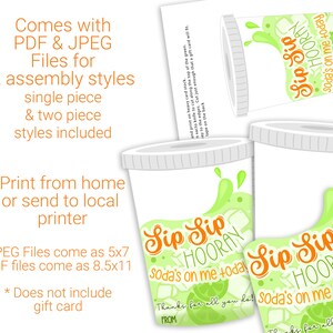 EDITABLE Sip Sip Hooray Soda Gift Card Holder, Teacher Appreciation ...