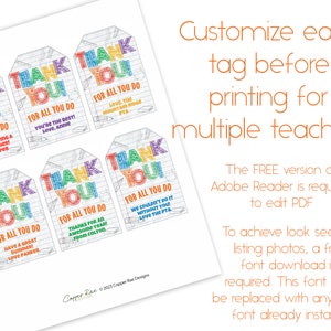 Printable Teacher Appreciation Tag, Teacher Gift Tag, PTA Gift Tag ...