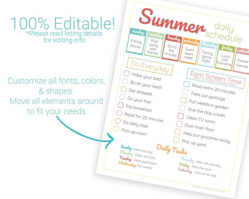 Summer Daily Schedule - Screen Time Rules - Screen Time Checklist ...