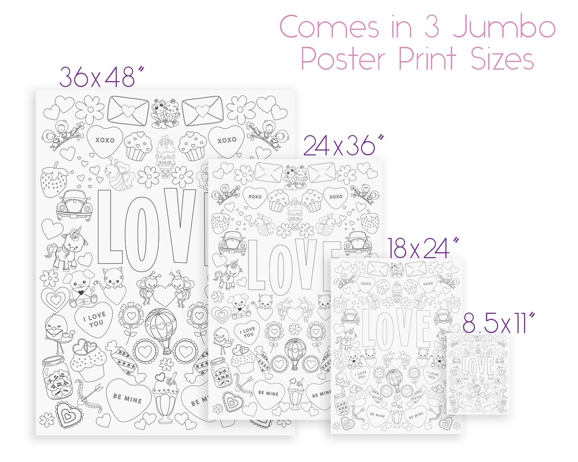Printable Valentine's Day Coloring Poster Kid's | Etsy