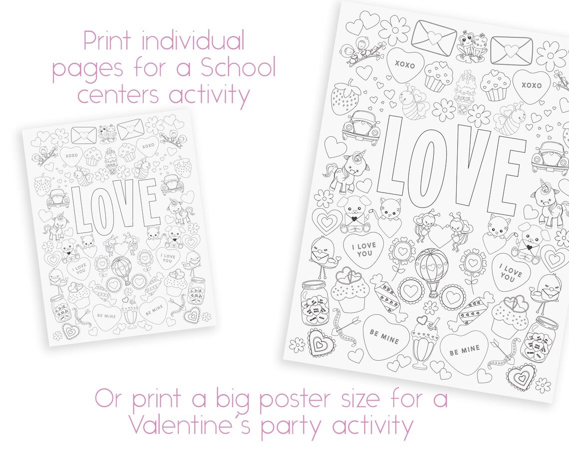 Printable Valentine's Day Coloring Poster Kid's | Etsy