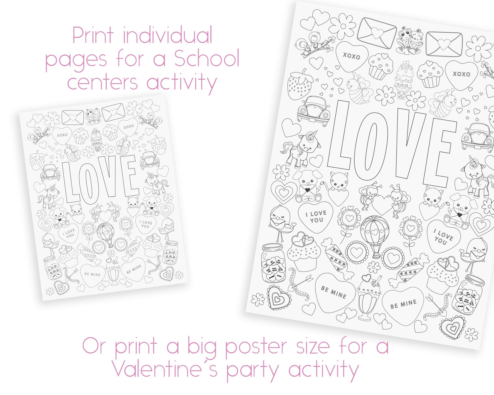 Printable Valentine's Day Coloring Poster Kid's | Etsy