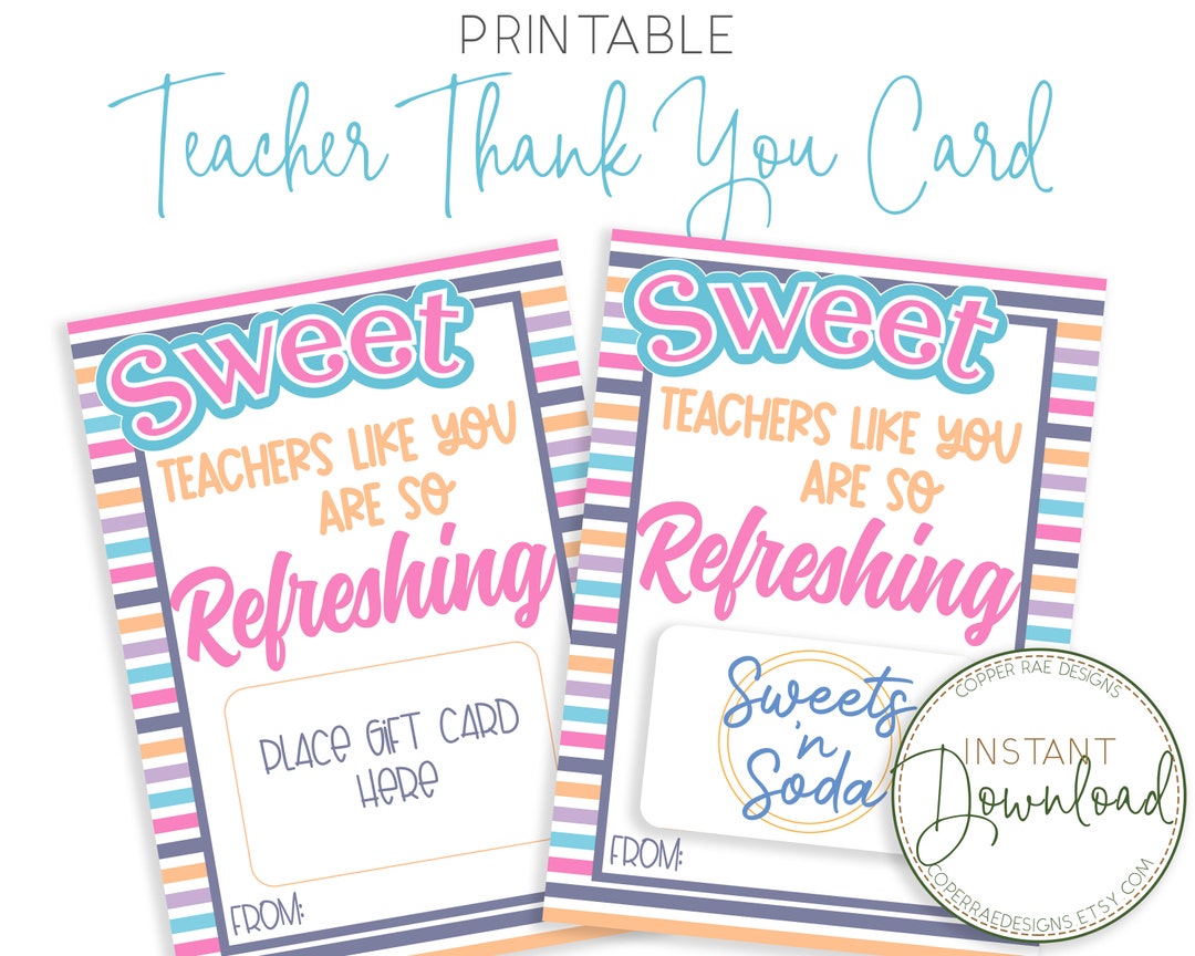 Printable Teacher Thank You Card Swig Gift Card Holder - Etsy