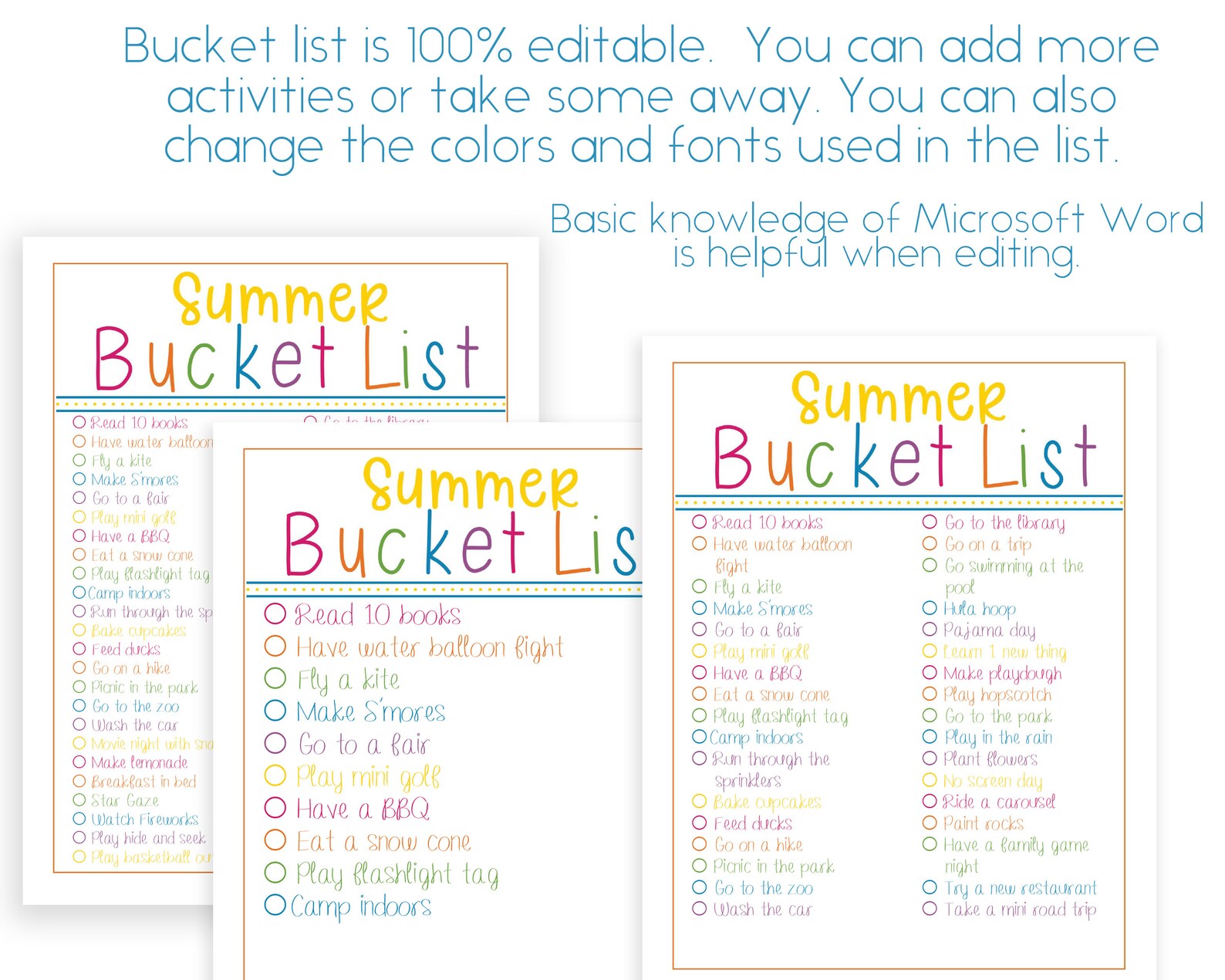 Customizable Summer Bucket List Summer Activities Printable - Etsy