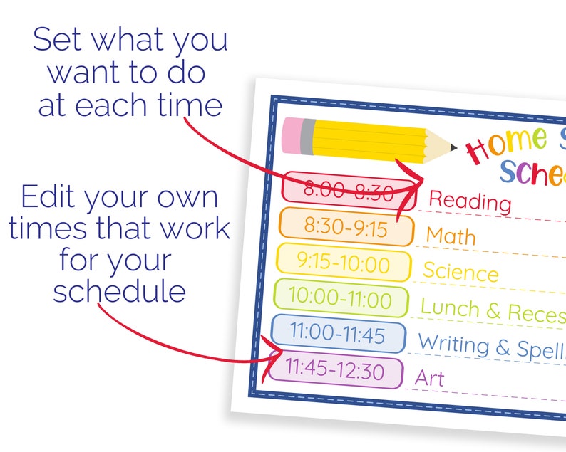 Home School Schedule Customizable School Schedule Home | Etsy