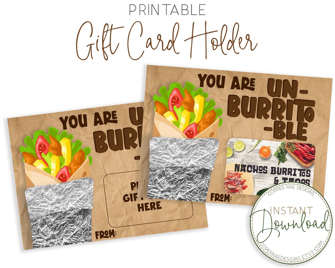 You Are Un-burrito-ble Gift Card Holder, Teacher Appreciation, Nurse ...