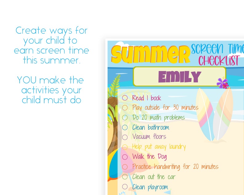 Summer Screen Time Checklist Screen Time Rules Summer - Etsy