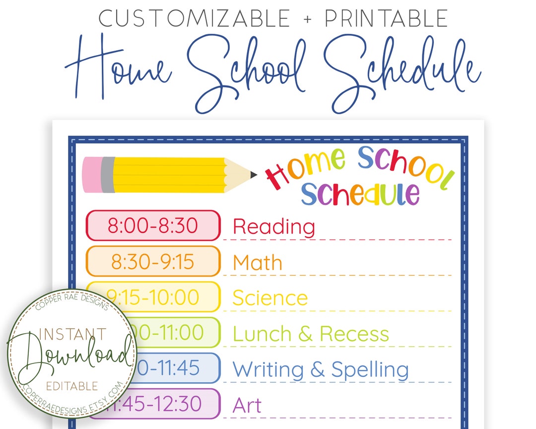 Home School Schedule - Customizable School Schedule - Home School ...