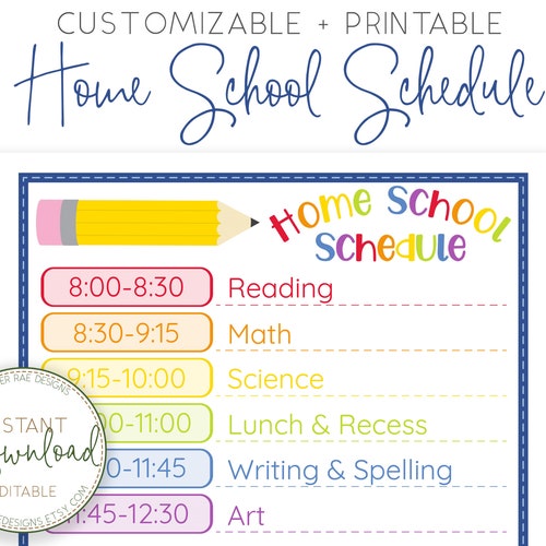 Home School Schedule Customizable School Schedule Home - Etsy