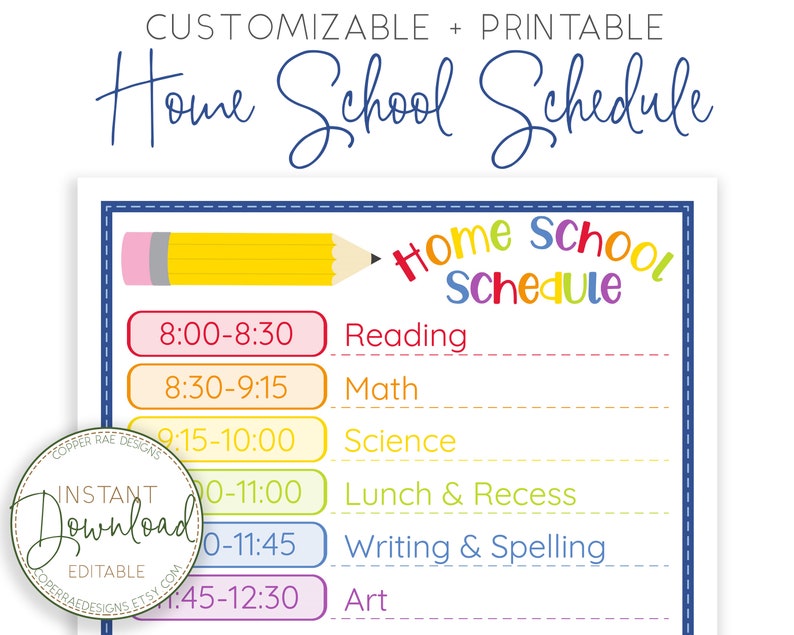 Home School Schedule Customizable School Schedule Home - Etsy