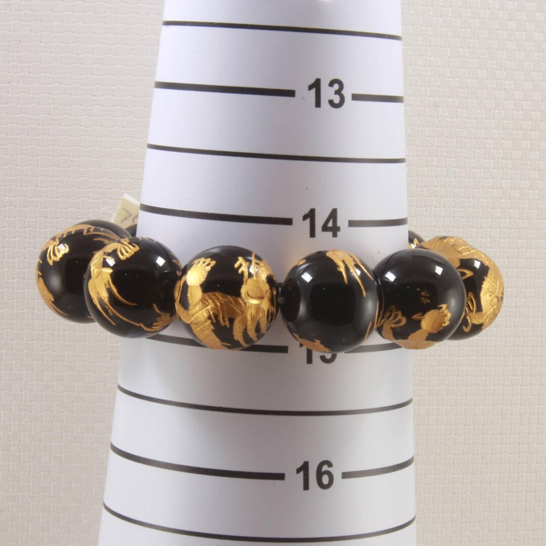 16mm Black Onyx Engraving Golden Dragon Beads Bracelet - Etsy