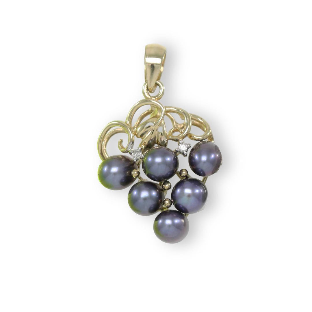 Gray Pearl Grape Pendant - 14k Yellow Gold + Diamonds - Etsy