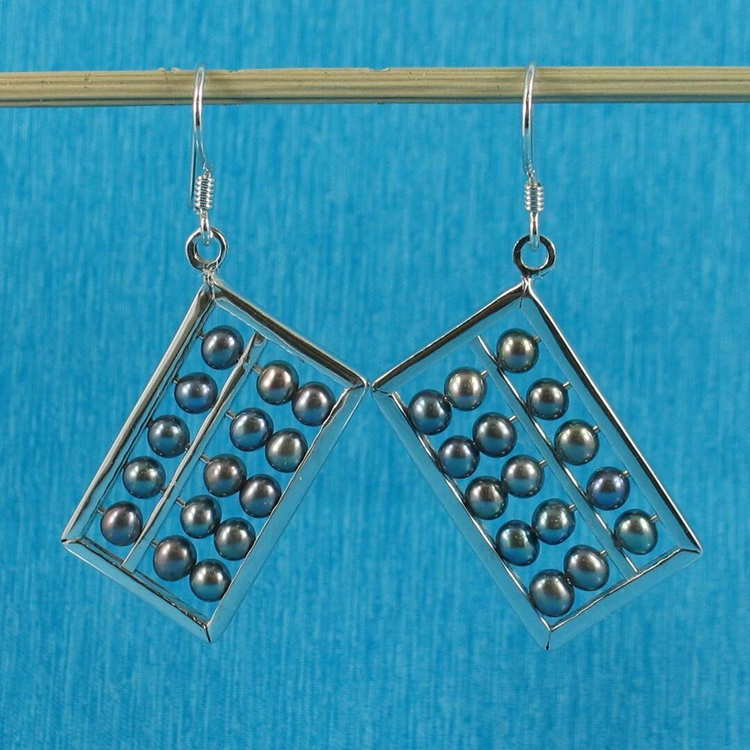 Sterling Silver Abacus Earrings - Black Pearl Handcrafted Dangle - Etsy