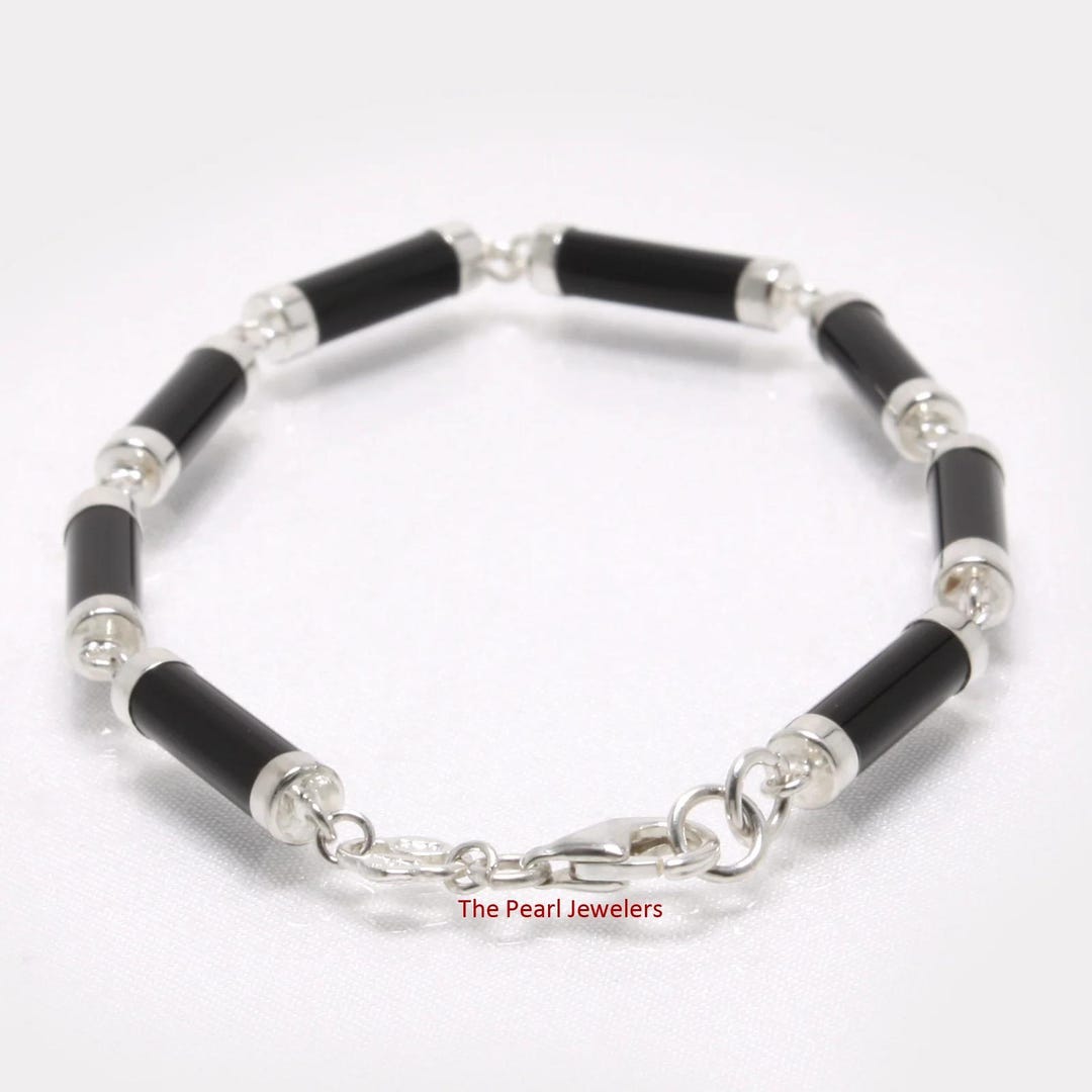 Black Onyx Cylinder Bracelet - 8-segment Sterling Silver Design - Etsy