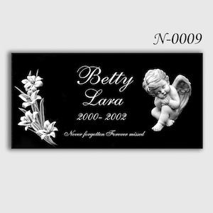 Flat Headstone Grave Marker Black Granite Diamond Engraved - Etsy