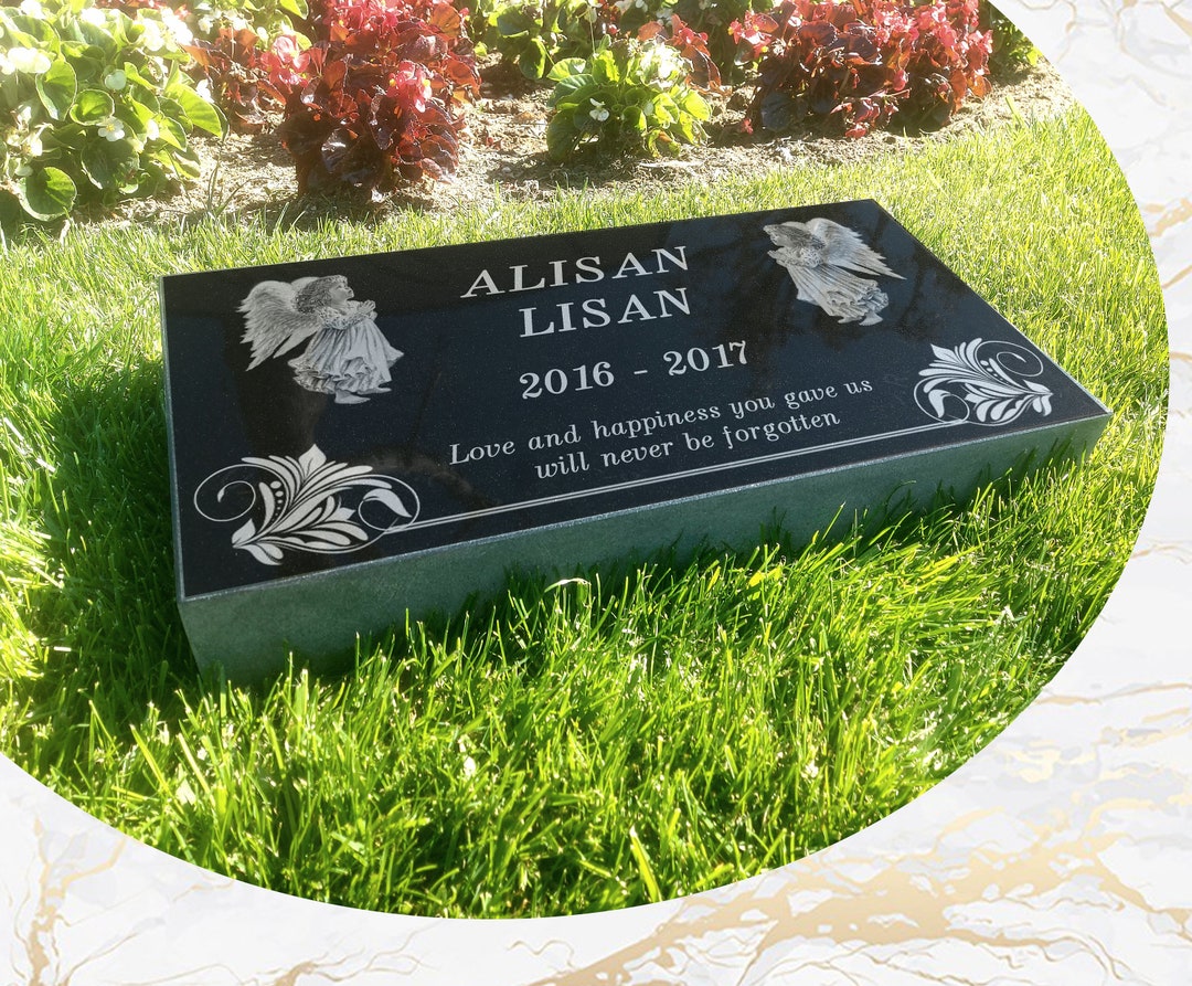Flat Headstone Grave Marker Black Granite Diamond Engraved - Etsy