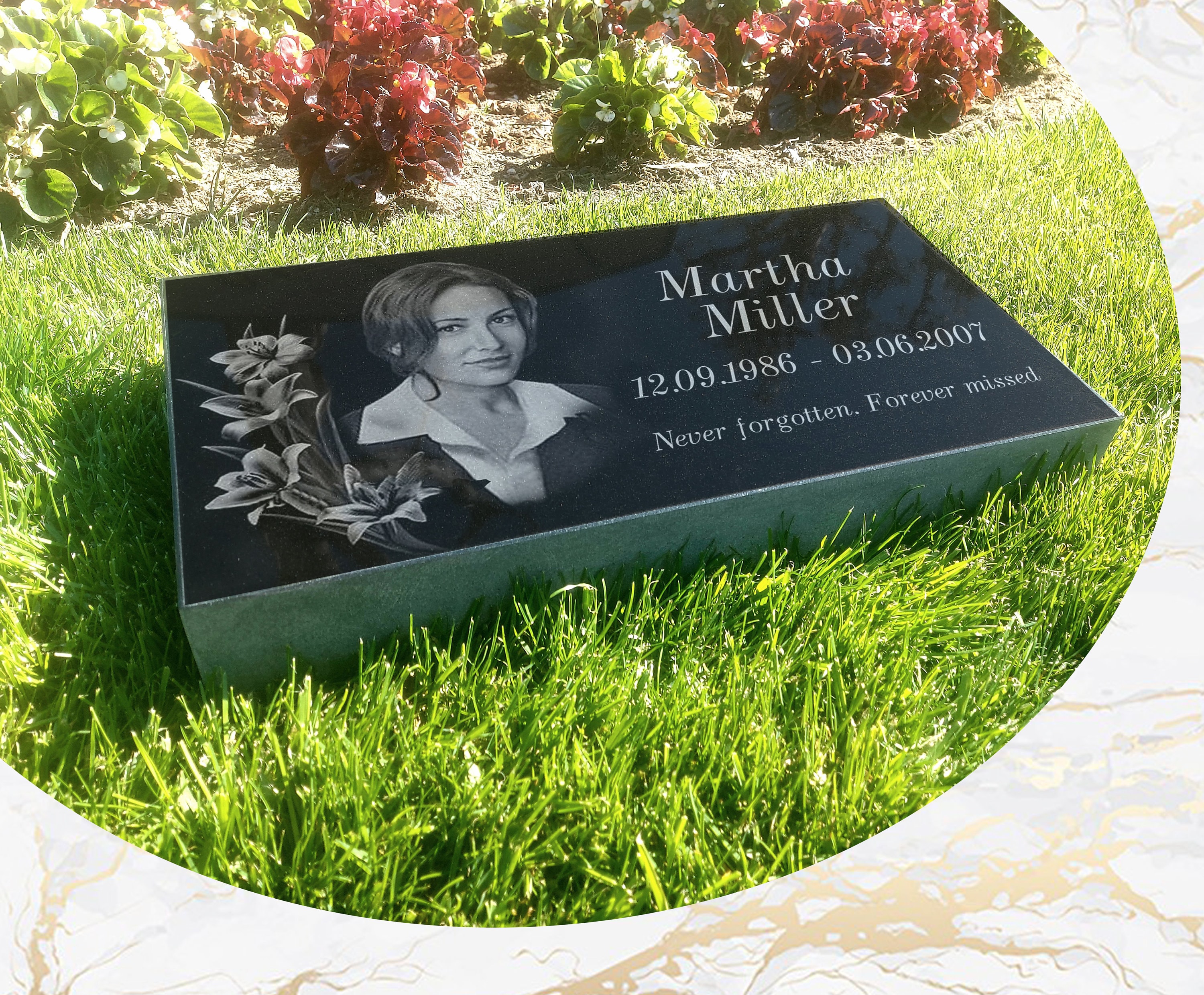 Flat Headstone 20x10x3 inches Black Granit Laser Engrave