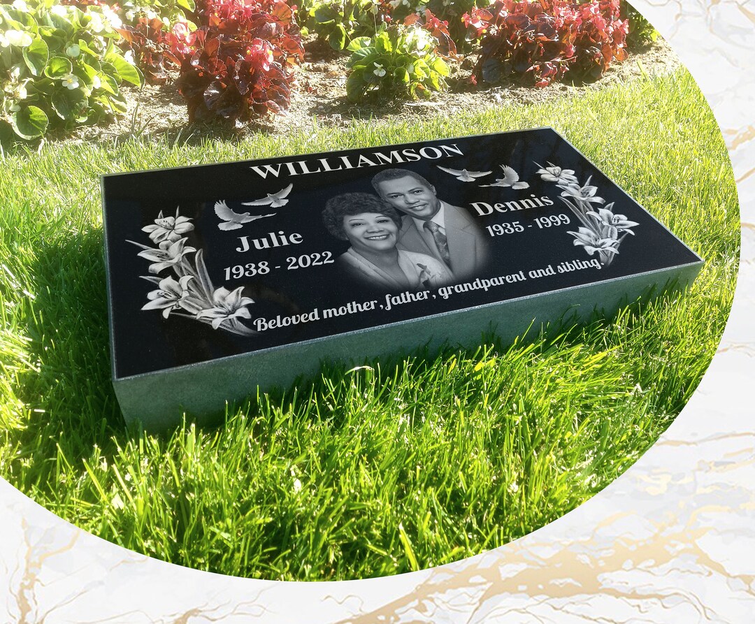 Flat Headstone Grave Marker Black Granite Diamond Engraved - Etsy