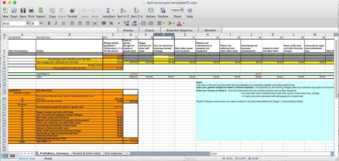 Easy-to-use UK Self Assessment Spreadsheet Excel for PC Office 2010 ...