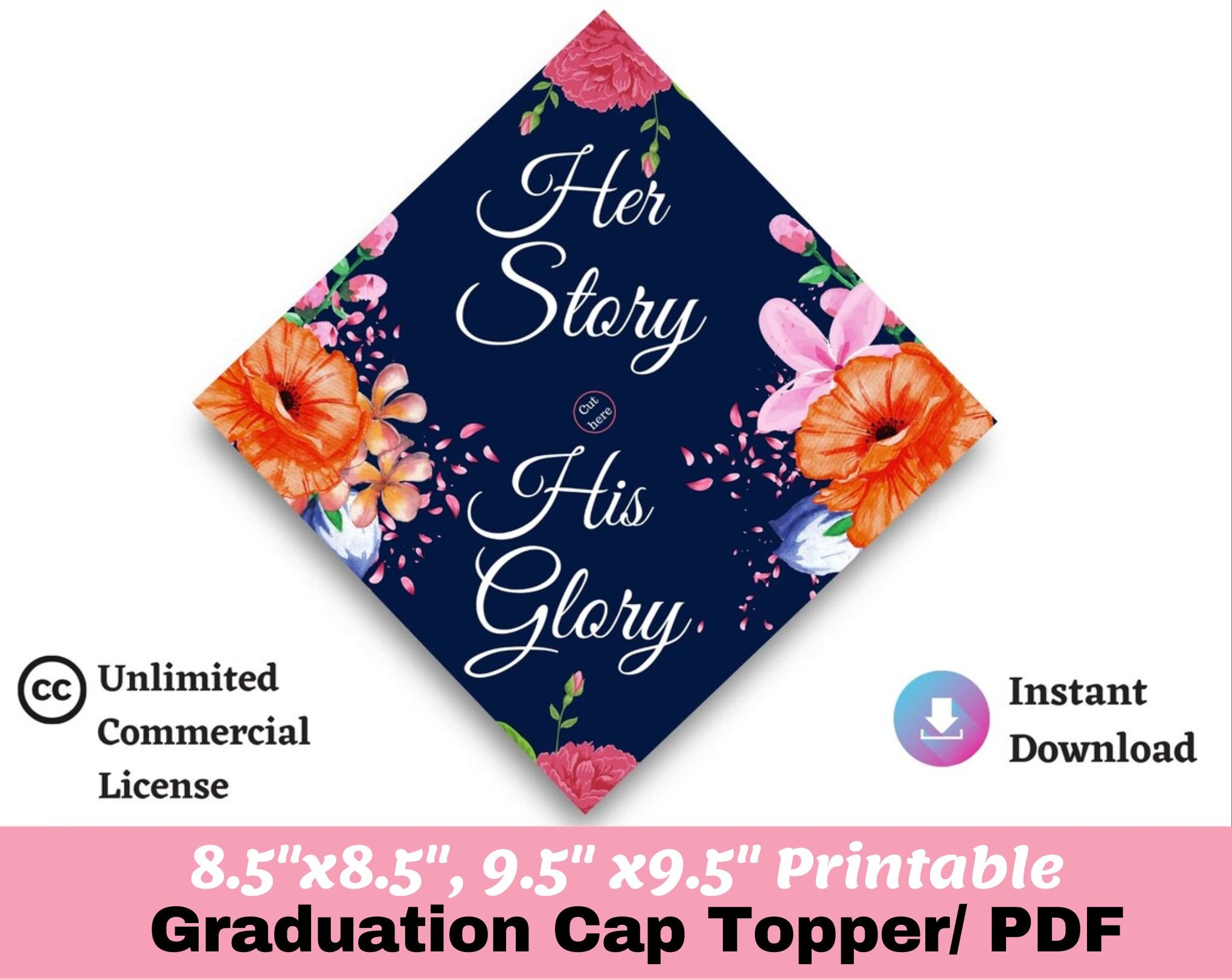 Graduation Cap her Story His Glory Topper Printablediy - Etsy