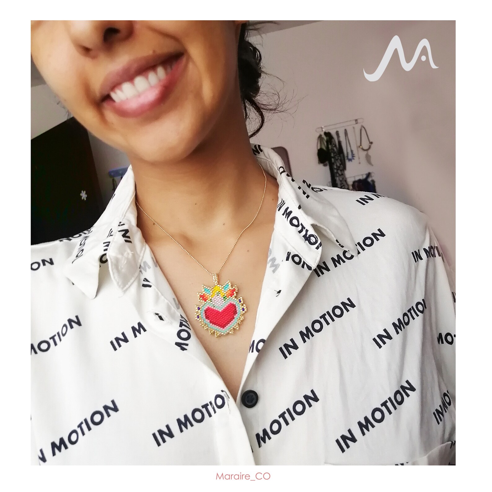 Sacred Heart Jesus Miyuki Beaded Necklace, Sacred Heart Charm Pendant, Flaming Heart Necklace ...