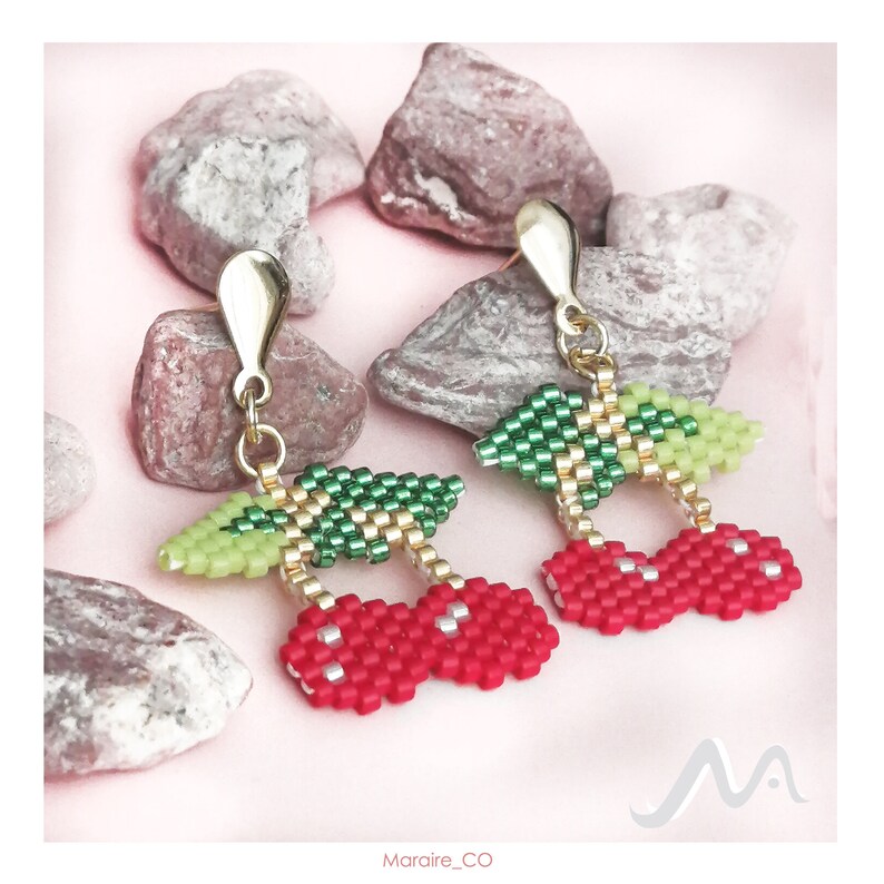 Miyuki Beaded Red Cherry Earrings, Cherry Seed Bead Dangle Earrings ...