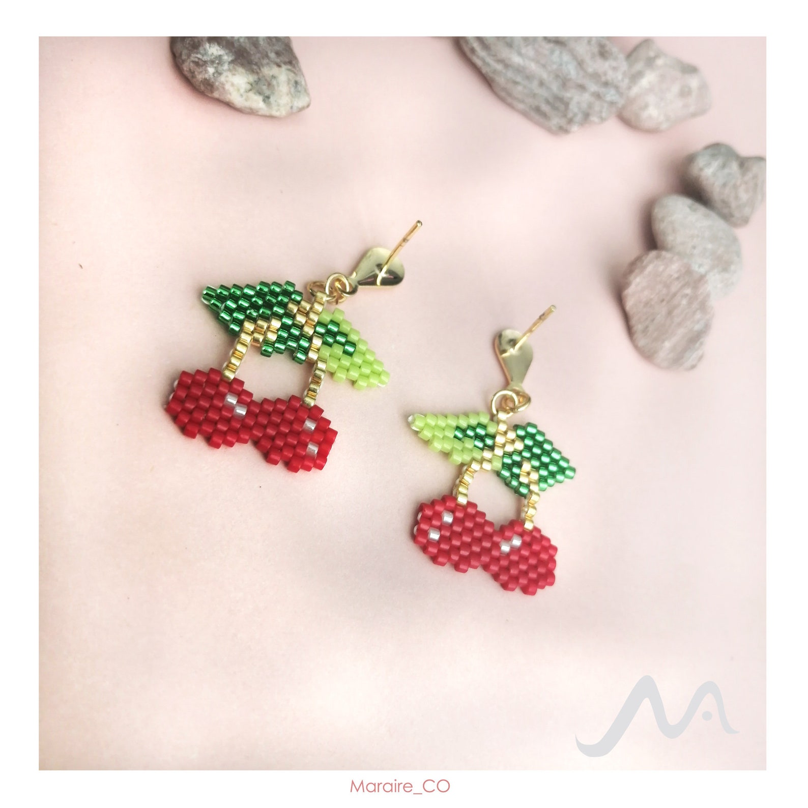 Miyuki Beaded Red Cherry Earrings, Cherry Seed Bead Dangle Earrings ...