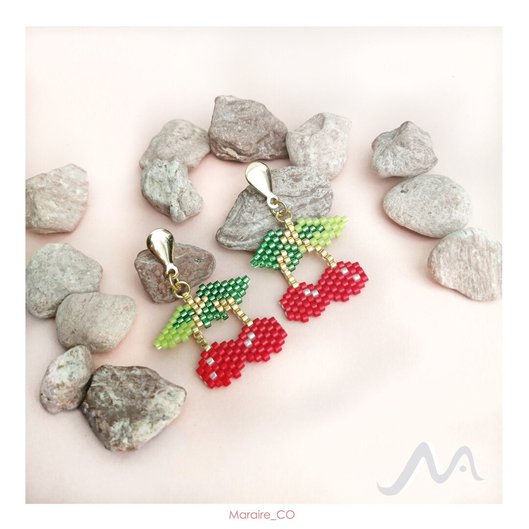 Miyuki Beaded Red Cherry Earrings, Cherry Seed Bead Dangle Earrings ...