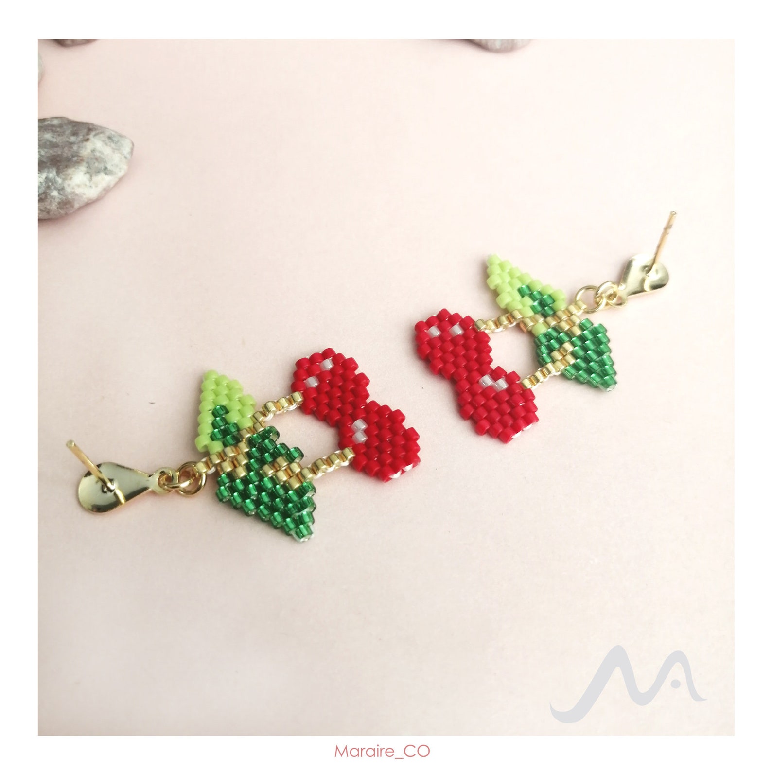 Miyuki Beaded Red Cherry Earrings, Cherry Seed Bead Dangle Earrings ...