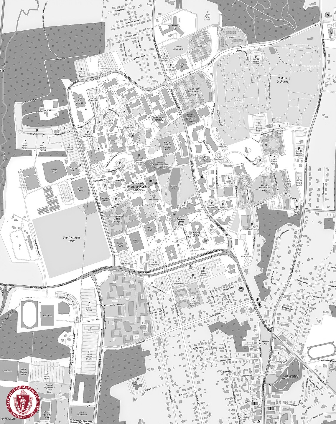 University of Massachusetts Amherst Map - Etsy