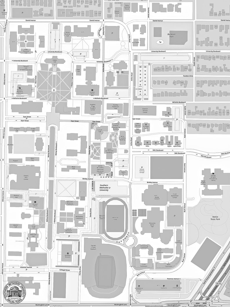 Southern Methodist University Map - Etsy