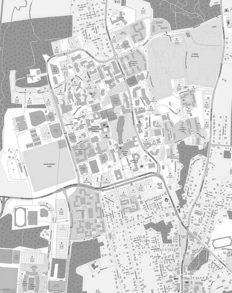 University of Massachusetts Amherst Map - Etsy