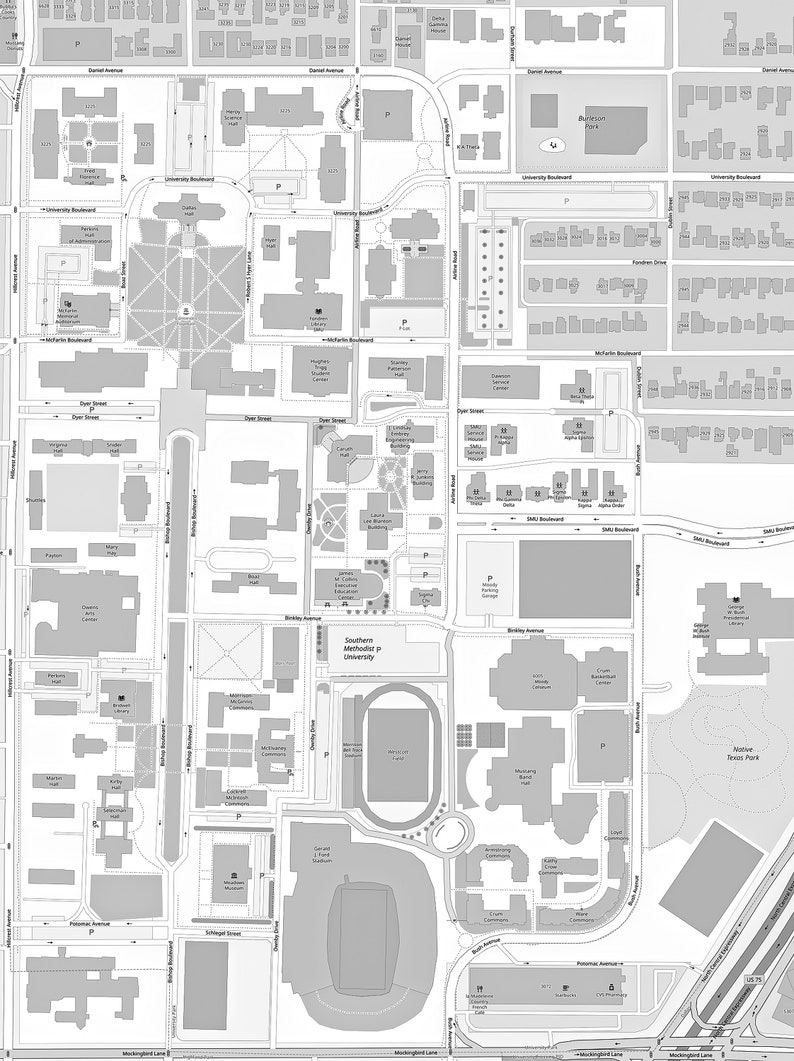 Southern Methodist University Map - Etsy